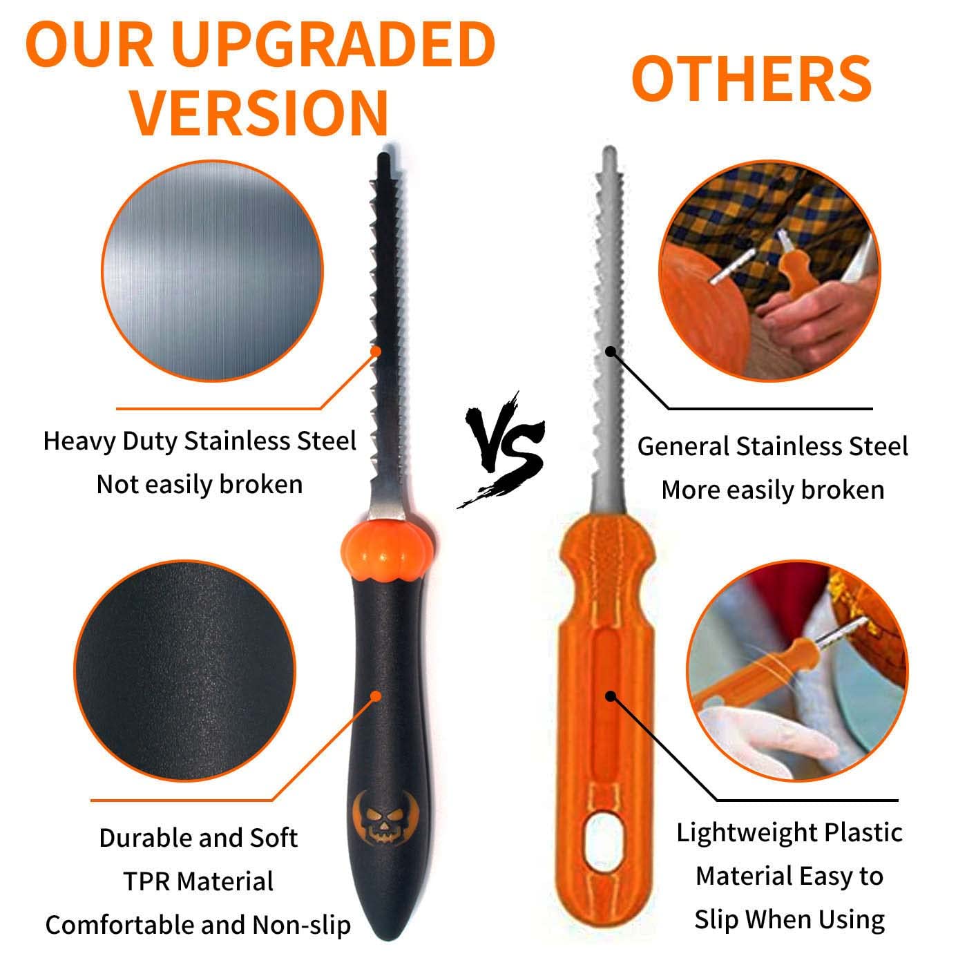 Pumpkin Carving Kit for Adults & Kids, With Professional Comfortable Handle Stainless Steel Carving Knife Set, Detail Sculpting Tools, Pumpkin Patterns, LED Light Candles, For Halloween Decoration