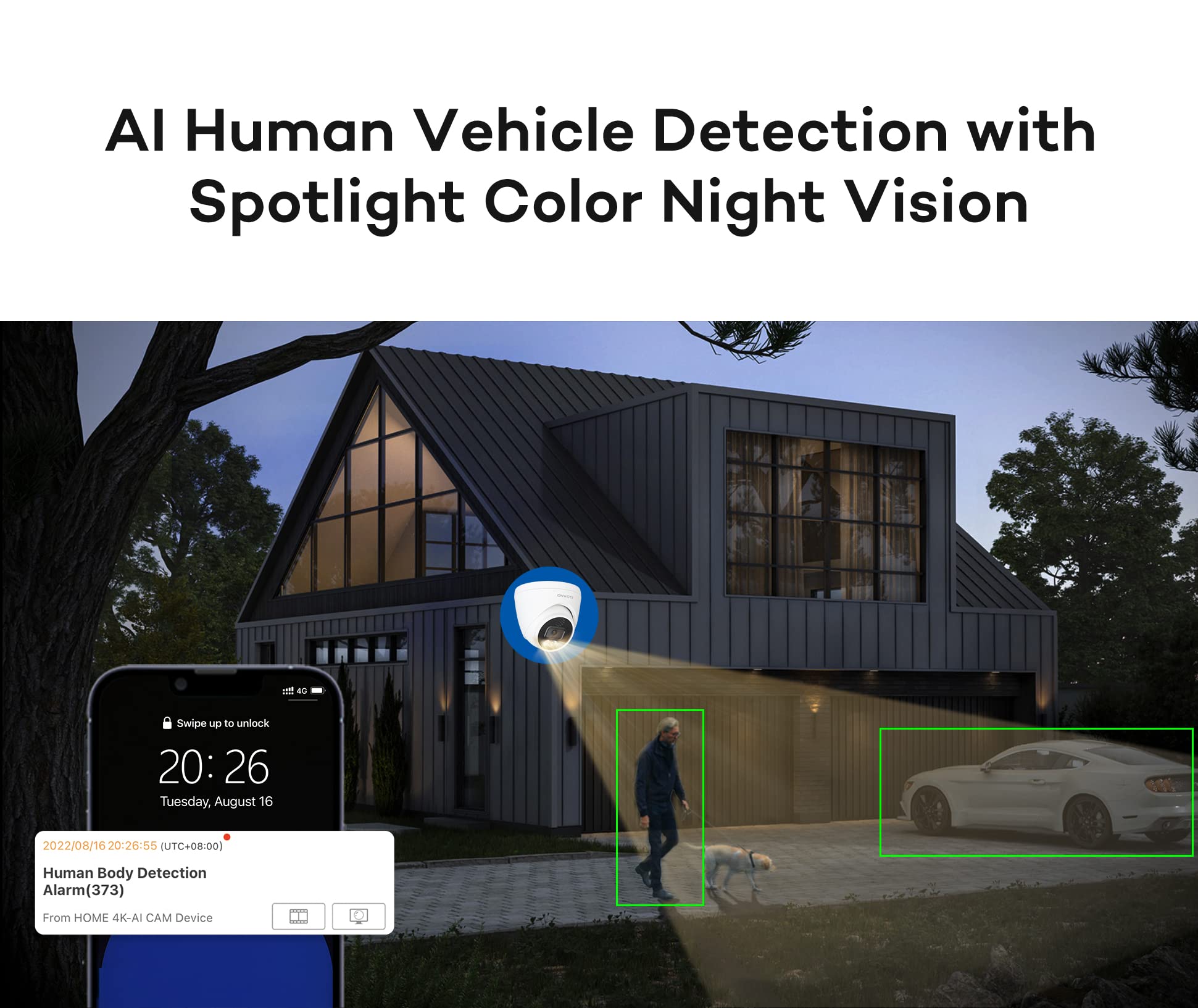 ONWOTE 2 Way Audio Wired 4K PoE Security Camera System, AI Human Vehicle Detection Trigger Color Night Vision, 4* 8MP 125° Wide View Angle IP Cameras, 8 Channel NVR 2TB, Two Way Talk CCTV Kit for Home