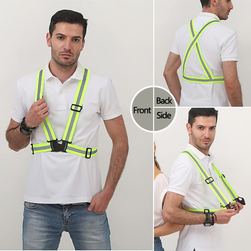 Reflective Vest Straps 2 Pack, Unisex Safety Reflective Vest Running with Adjustable, Waterproof and Lightweight, Reflective Vest Gear Warning Vests for Night Running Cycling Jogging Walking, Green