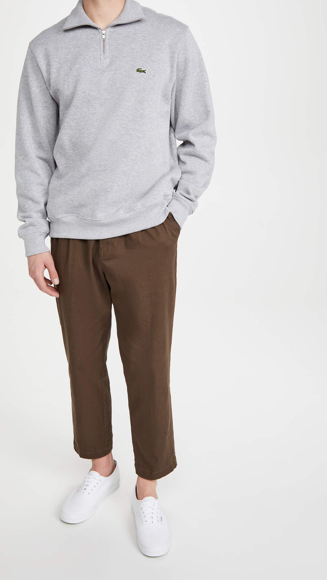 Lacoste Men's Long Sleeve 1/4 Zip Cotton Sweatshirt, Silver Chine, XL