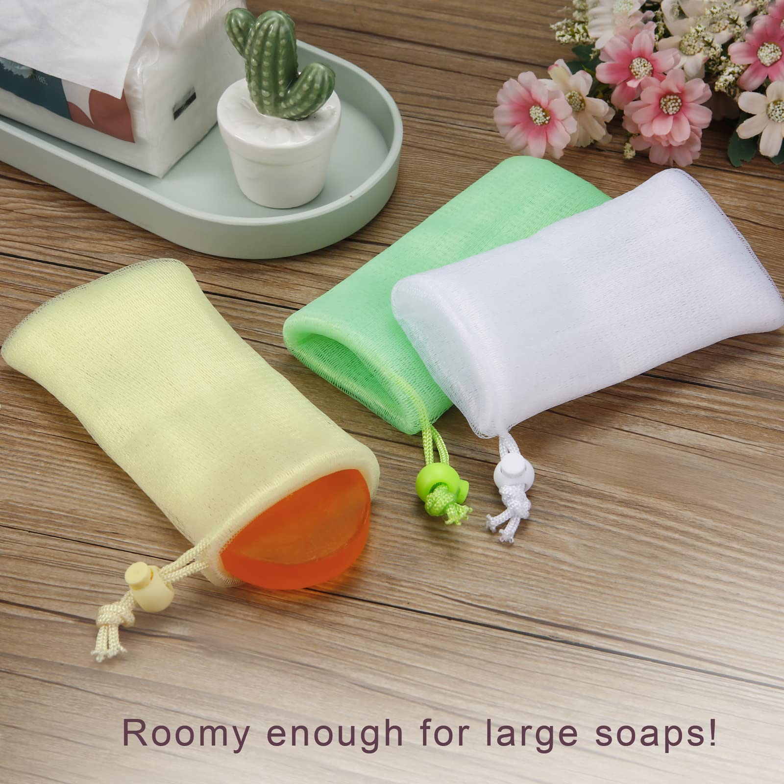 Refongyabo 6 Pack Exfoliating soap pouch and 13 lbs Waterproof Transparent Hooks.Soap bags for shower. Foaming net soap bag. Soap on the rope. 6 Colors (6 Colors)