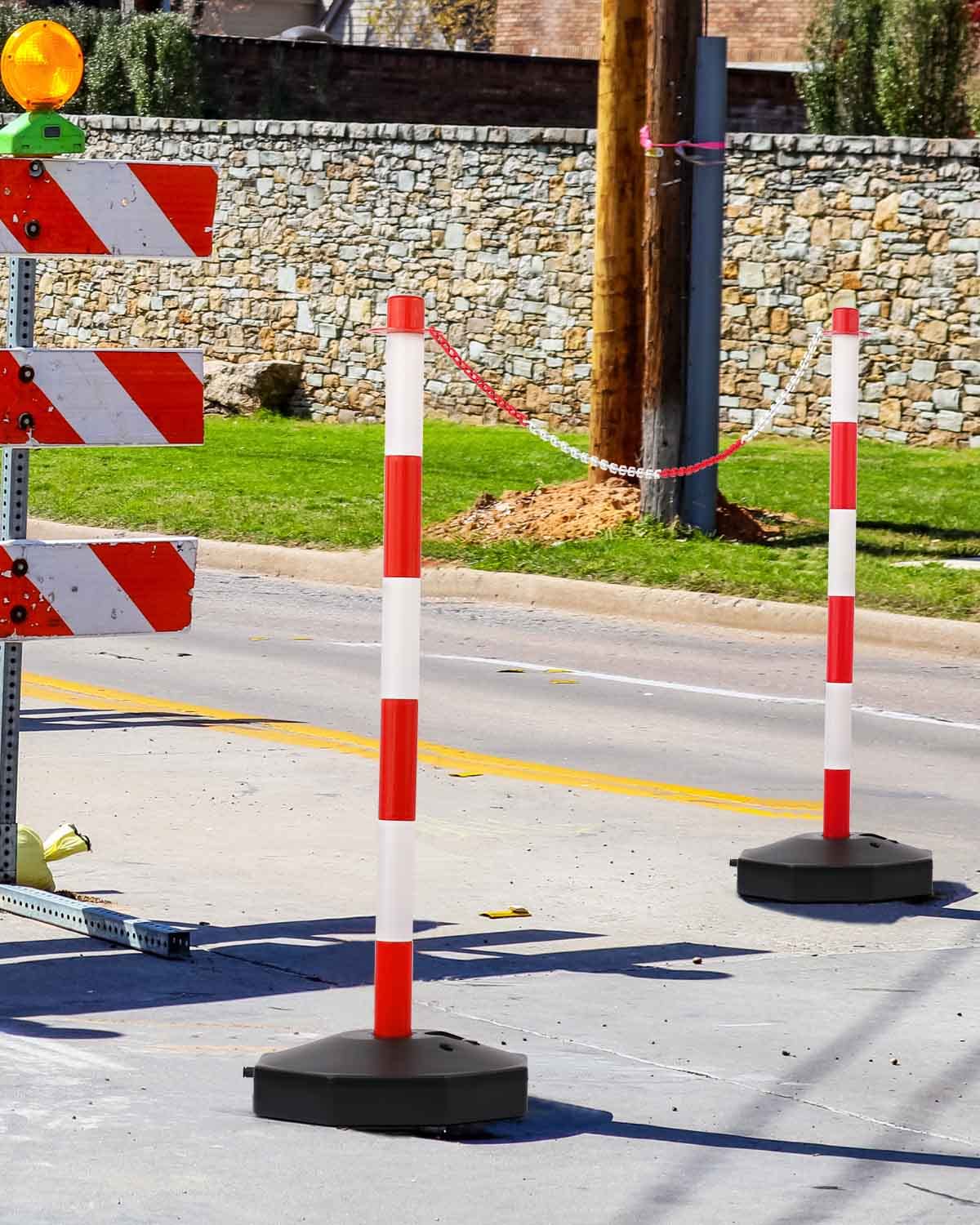RoadHero [2 Pack] Traffic Delineator Post Cones with Fillable Base, Expandable Traffic Safety Barrier with 8FT Plastic Chain, Traffic Safety Delineator Cones for Parking Lot [Red/White]