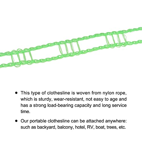 uxcell Portable Clothesline, 32.8ft Nylon Windproof Non-Slip Washing Line Rope for Courtyard Outdoor Travel Camping Laundry Drying, Green