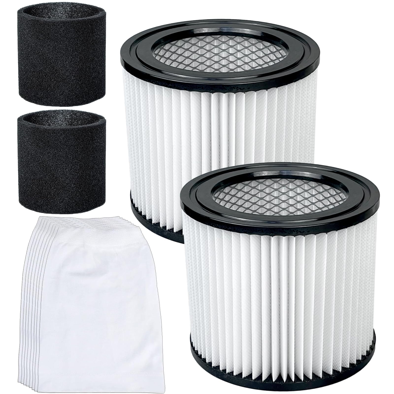 Zibopon 90398 Shop Vac filters Replacement for Shop Vac Type AA Cartridge Filter 90398/118692, 9039800, 9039833(2 Pack), with 2 Foam Sleeve & 8 Pre-filter Bags
