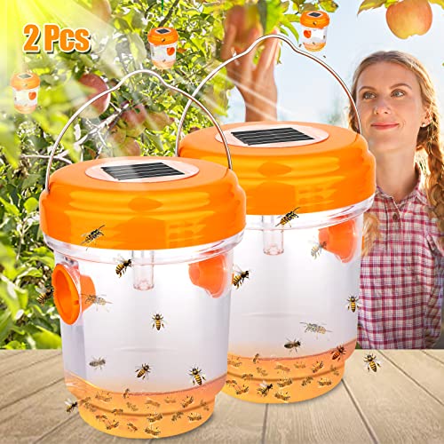 Mayardfun Wasp Traps, Solar Bee Trap Catcher, Wasp Catcher Yellow Jacket Trap with UV LED Light, Nontoxic Reusable Wasp Trap Orange Orange