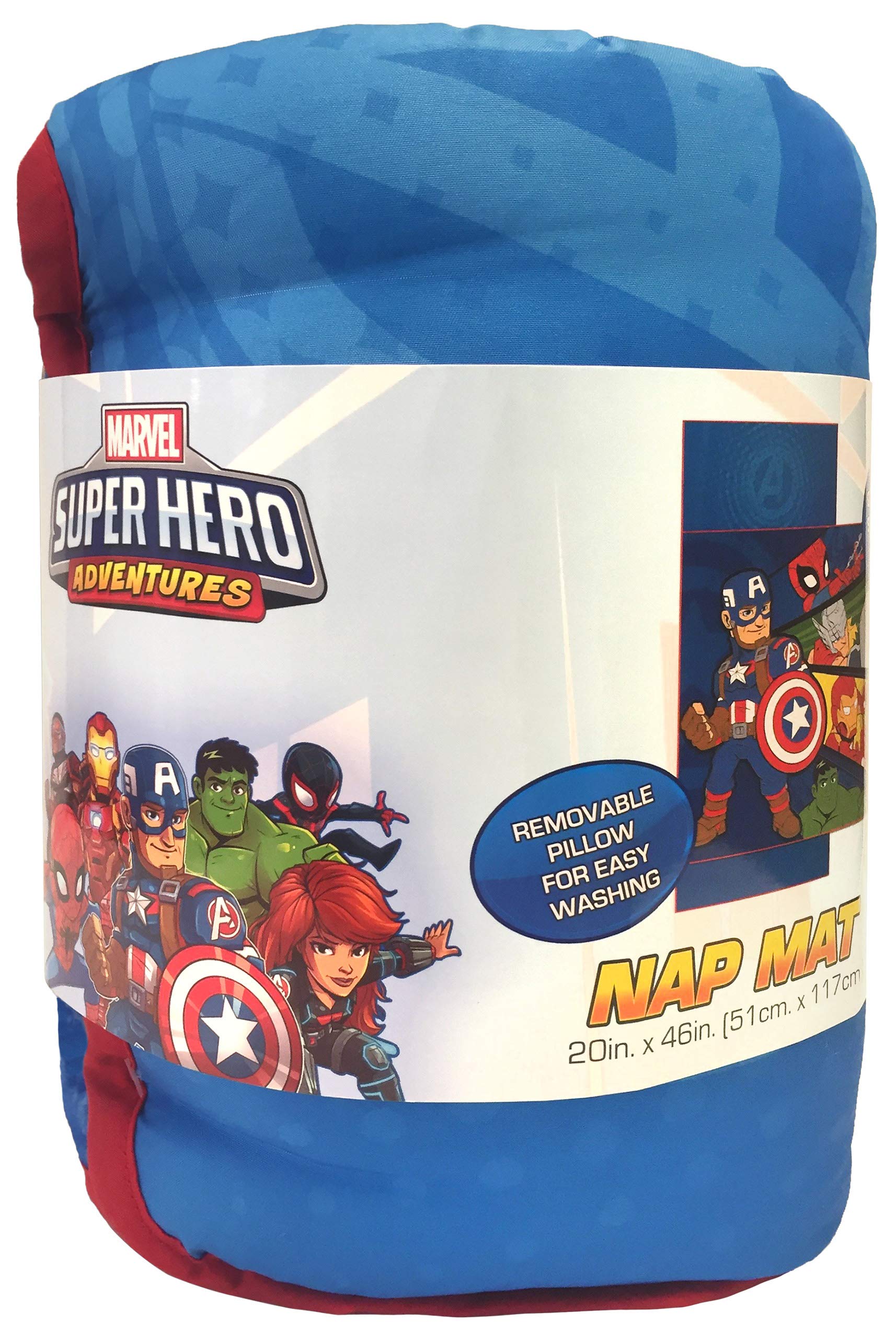 Jay Franco Marvel Super Hero Adventures Avengers Nap Mat - Built-in Pillow and Blanket Featuring Captain America - Super Soft Microfiber Kids'/Toddler/Children's Bedding, Age 3-5