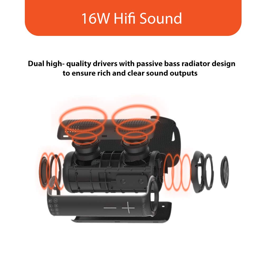 IPX 7 Waterproof Uolo Pulse Glowave Bluetooth & FM Radio Portable Wireless Speaker [16W] Stereo Sound, 24+ Hours Playtime, Built-in Mic & LED colors Lights-Compatible for iPhone, Samsung [Camo]