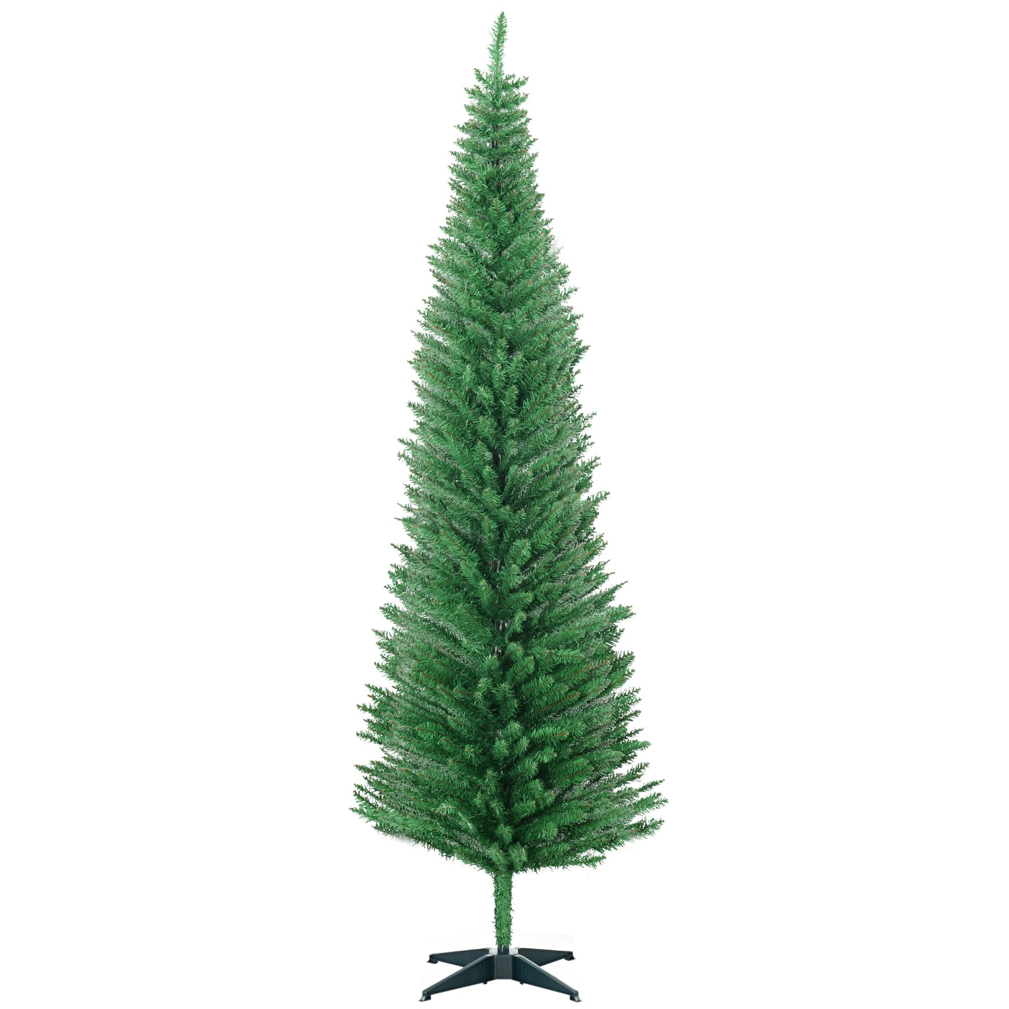 HOMCOM 7' Artificial Pencil Christmas Tree, Slim Xmas Tree with 499 Realistic Branch Tips and Plastic Stand, Light Green