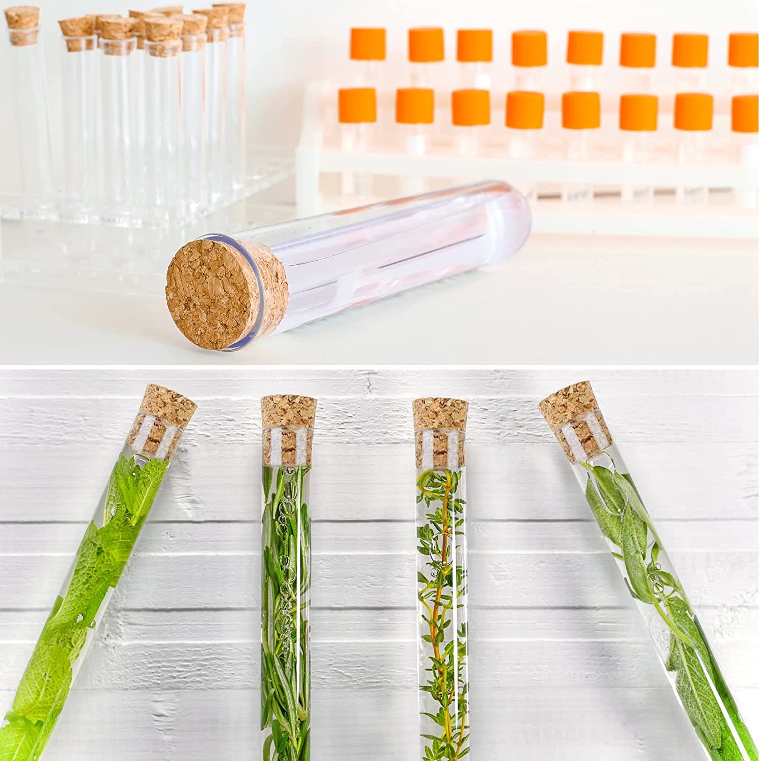 Plastic Test Tubes with Cork Stoppers: 40 Pcs 20ml Test Tubes, Plastic Test Tubes with Cork + Kraft Paper Labels + Twine + Funnels, Plastic Tubes for Scientific Tests, Candy, Bath Salt (150x16mm)