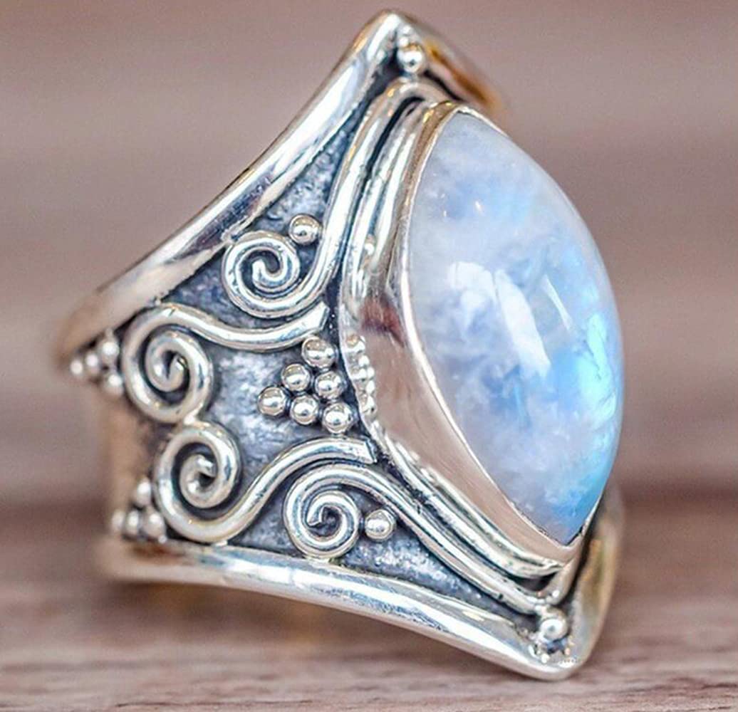 Koguxuix Vintage Silver Ring 925 Sterling Silver Natural Moonstone Women Jewelry Elegant Gemstone Wedding Ring (8)