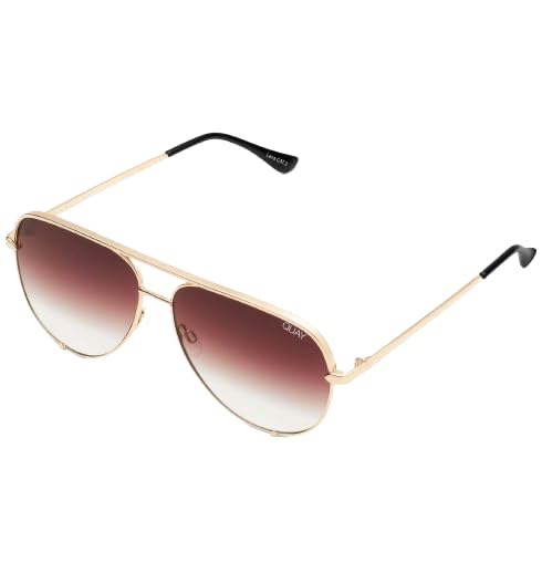 Quay Australia High Key Micro Gold Brown Fade Polarized Aviator Sunglasses for Women