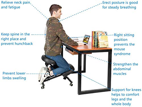 Kneeling Chair Adjustable Stool for Home and Office, Improve Posture, Neck & Back Pain Relief with Thick Comfortable Cushion, Angled Seat, Lockable Casters & Pneumatic Rod Adjustable Height