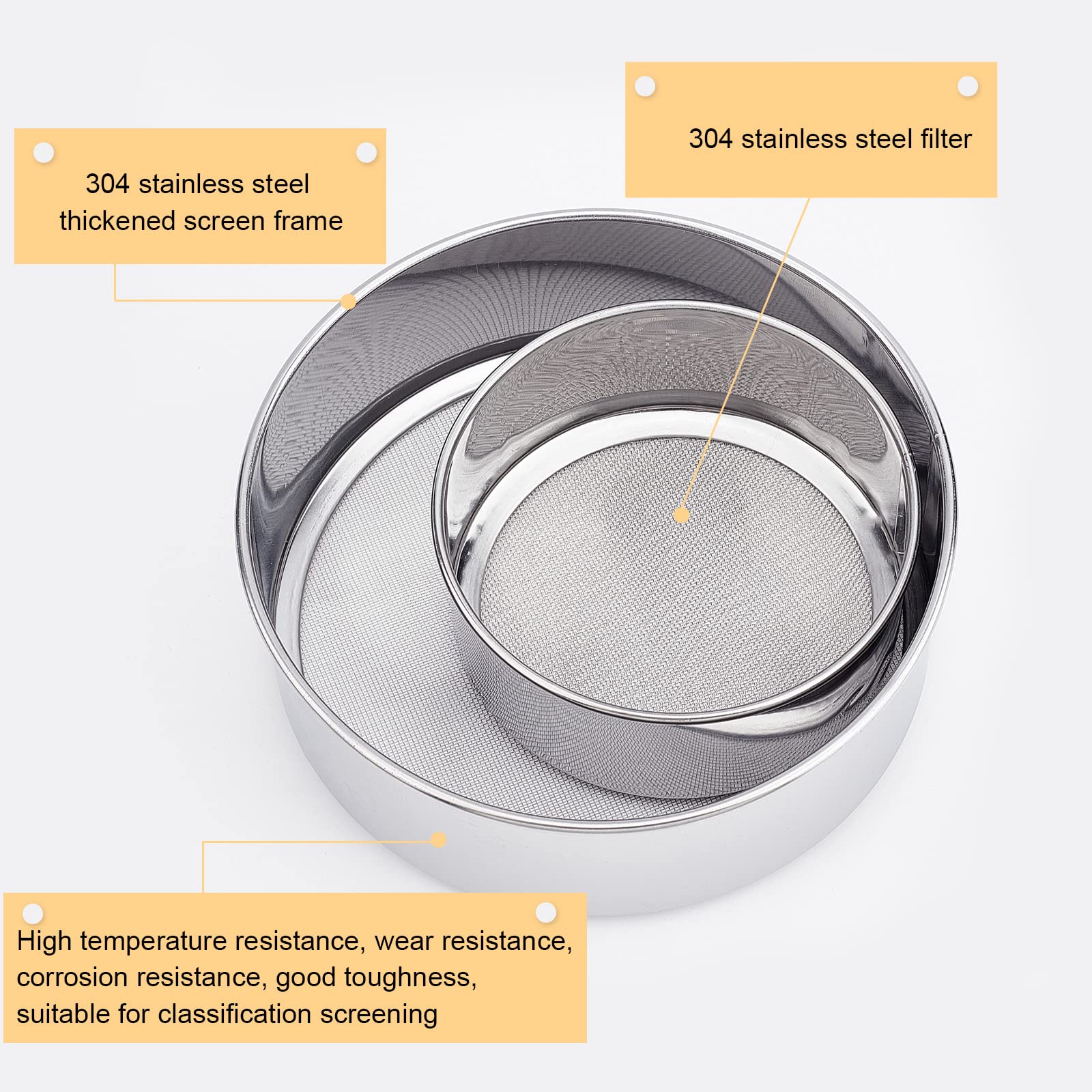 OLYCRAFT 3Pcs 201 Stainless Steel Lab Sieves #40 Mesh Wire Mesh Sieves 4"/4.8"/6" diameter Economy Test Sieves for Science Laboratories