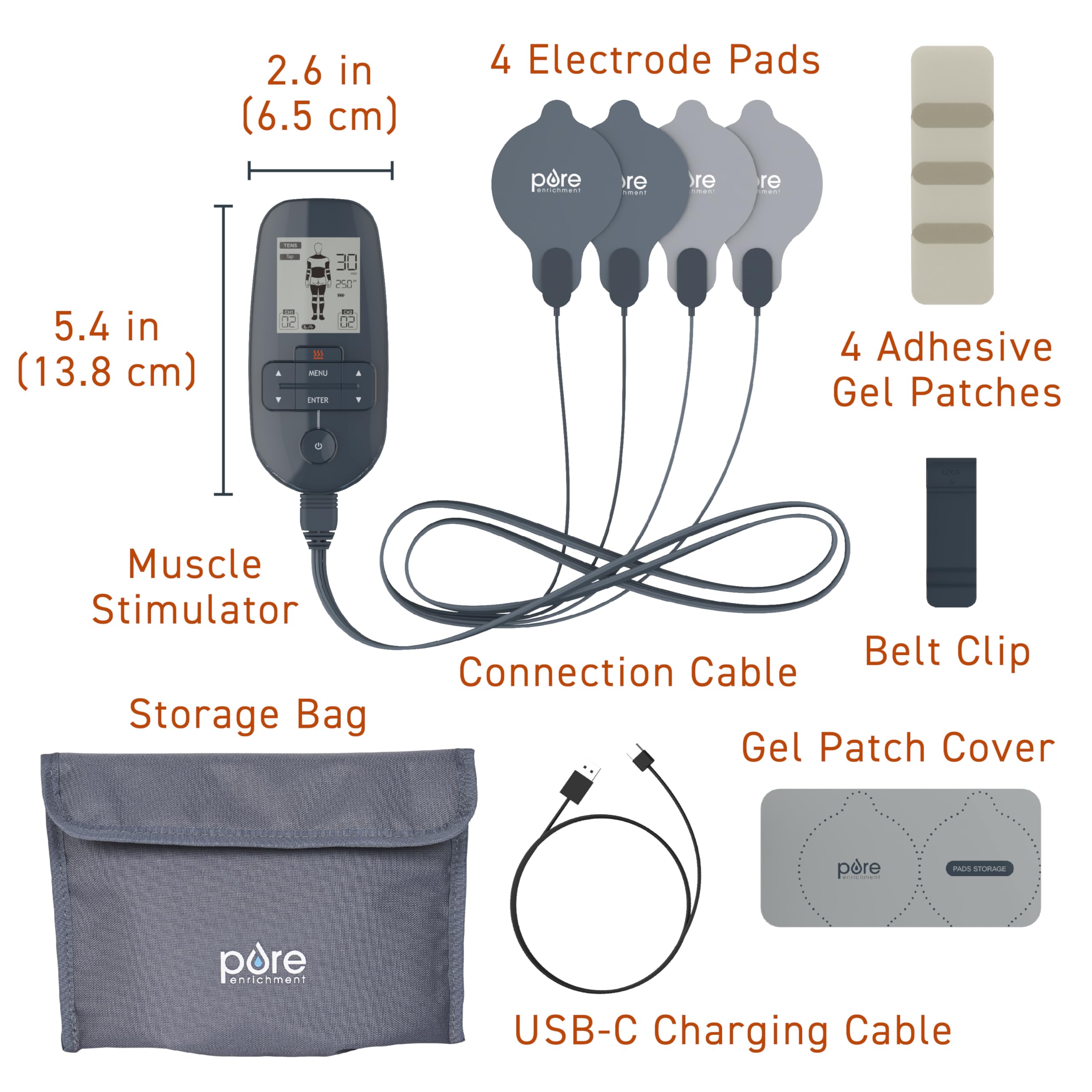 Pure Enrichment® PurePulse™ Trio TENS & EMS Muscle Stimulator + Heat - Electronic Pulse Massager with 9 TENS Modes, 7 EMS Modes, 2 Heat Settings, Advanced Relief for Back, Neck, and Shoulder Pain