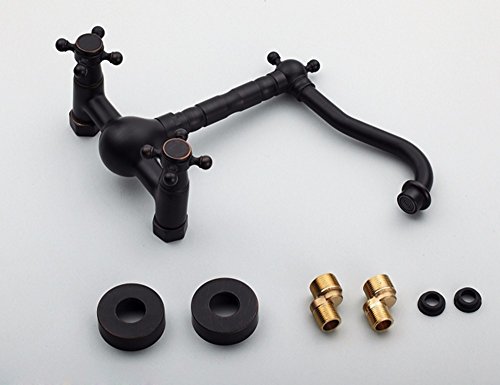 SJQKA Faucet Black bronze antique faucet, faucet basin, cold and hot wall, double hole basin faucet