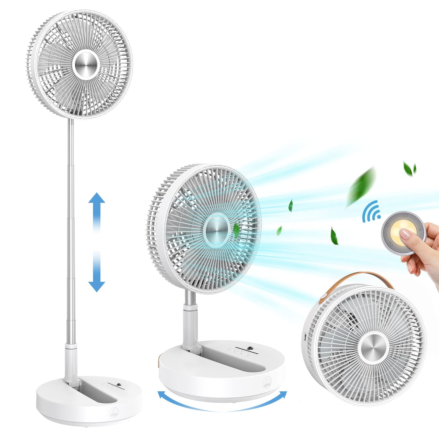 Portable Oscillating Standing Fan with Remote Controller, 4 Speed 8" Foldable Desk Fan, 7200mAh Rechargeable Battery Powered Pedestal Fan for Camping, Adjustable Height Great for Office Home Outdoor