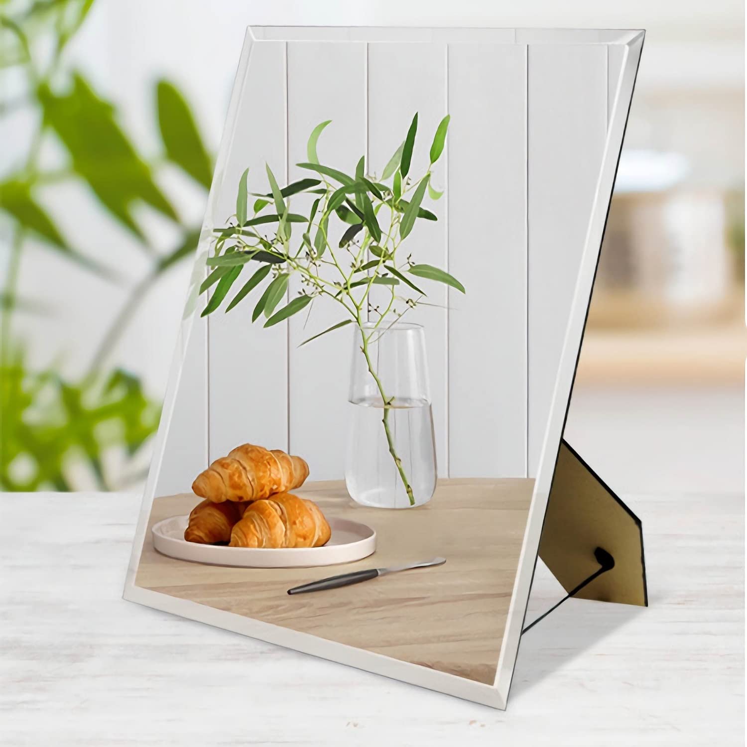 QTART Makeup Vanity Mirror-Rectangle Table Desk Mirror with Folding Stand Portable Frameless Mirror for Tabletop Travelling Dressing Room Personal Shaving