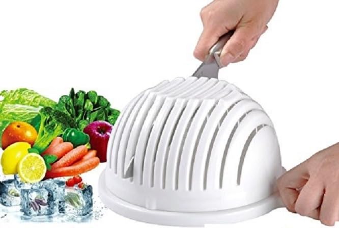 Quick Salad Maker Chopper Salad Cutter Bowl Swiftly Dice Fruits & Vegetables, BPA-Free Healthy Meals and Salads in Minutes Multi-functional (White)