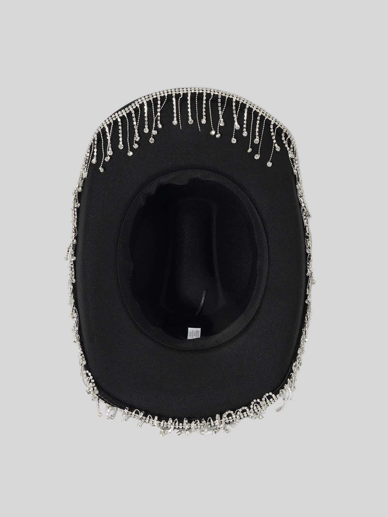 QWINEE Western Cowboy Hat Cowboy Hat with Rhinestone Tassel Decor Halloween Cow Fedora Hat Costume Accessories for Women Men Black one-Size