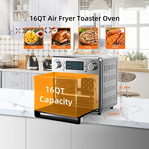 leiko Air Fryer Toaster Oven Combo, 16 QT capacity and Convention Countertop, with microwave&air fryer &roast&bake&thaw &reheat 24-1 function, Stainless Steel, Silver, 1700W.