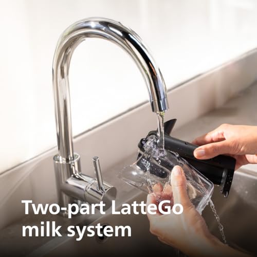 PHILIPS 4400 Series Fully Automatic Espresso Machine β 12 Hot & Iced Coffees, Quick-to-Clean LatteGo Milk System, SilentBrew, QuickStart, Ceramic Grinder, Black Chrome (EP4444/90)