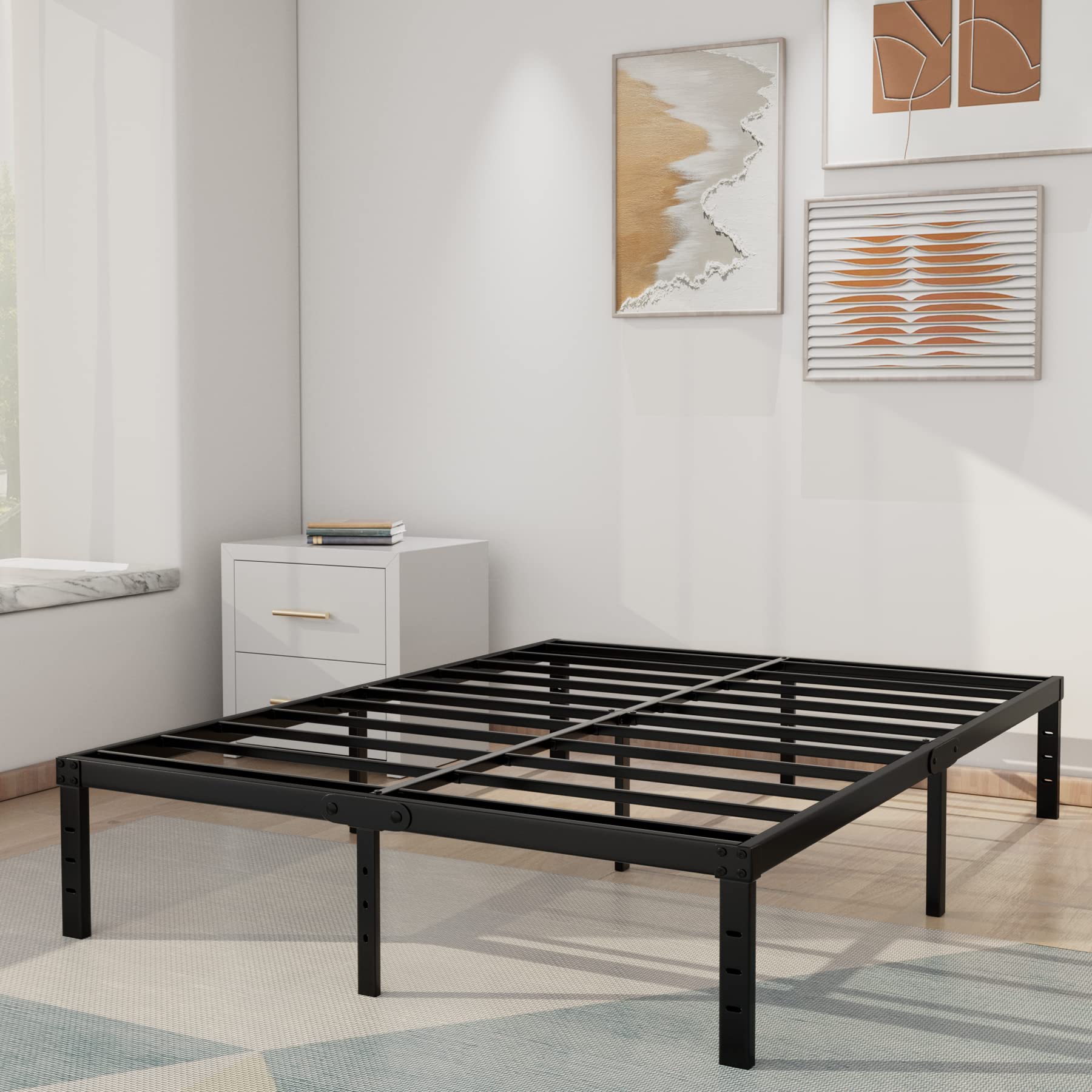 Homdock 14 Inches Metal Platform Bed Frame/Sturdy Strong Steel Structure 3000 lbs Heavy Duty/Noise Free/None Slip Mattress Foundation/No Box Spring Needed/Black Finish (King)