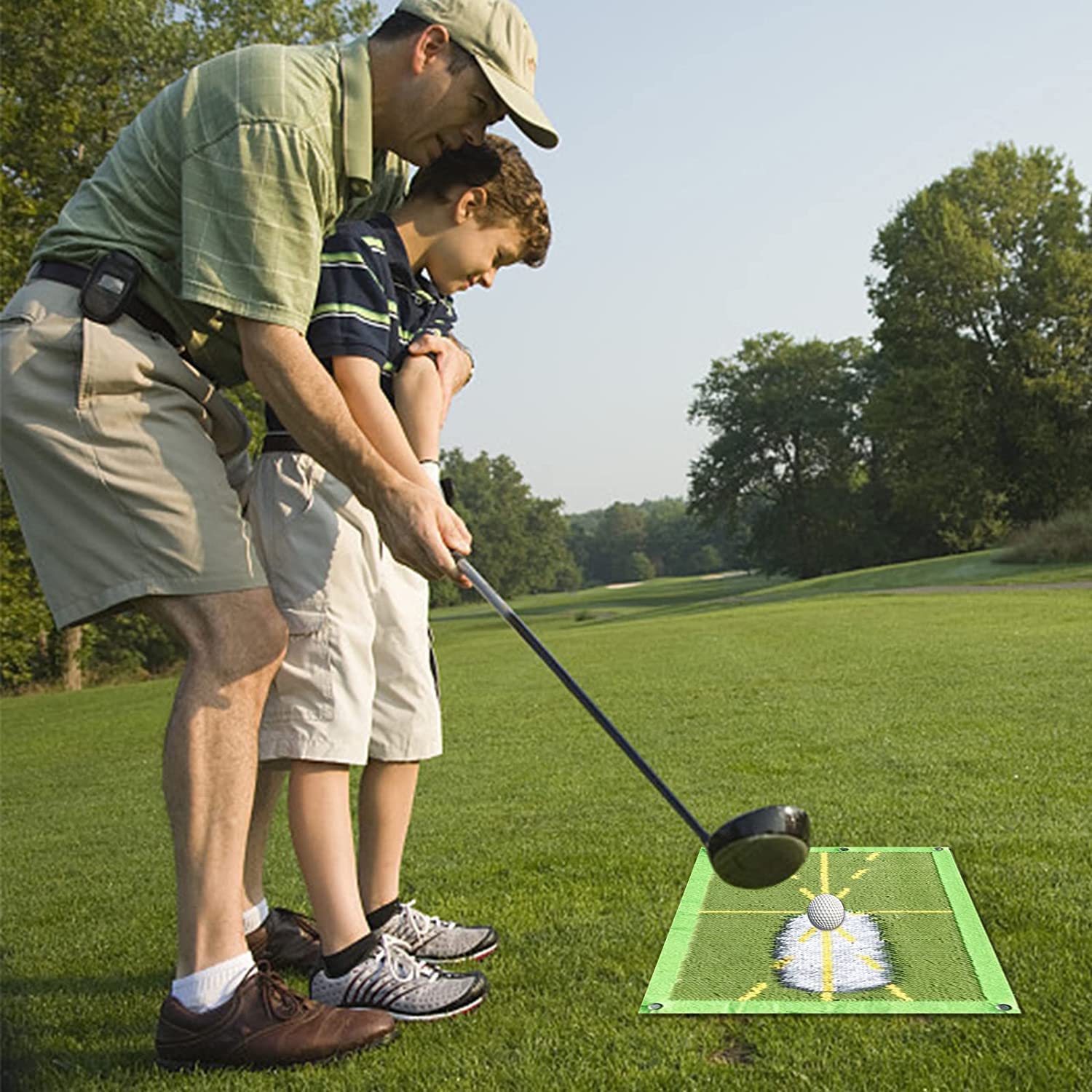 MOTEERLLU Golf Training Mat for Swing Detection Batting,Golf Hitting Impact Mat That Shows Swing Path,Golf Practice Aid Equipment with Golf Ball,Ground Nail,Climbing Nail for Indoor&Outdoor