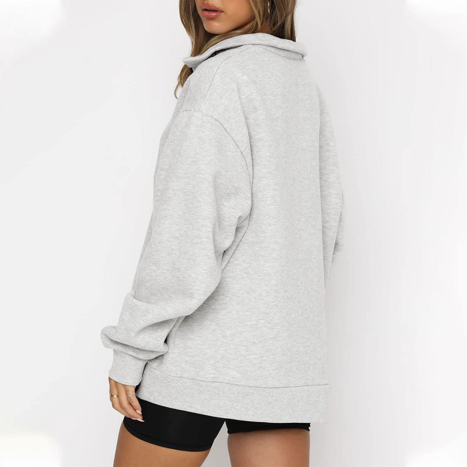 NOKMOPO Hooded Sweatshirt Women Casual Fashion Solid Color Long Sleeve Half Zip Hooded Sweatshirt Pullover Sweatshirt Loose Comfortable Warm Sweater Tops(A-Gray,Large)