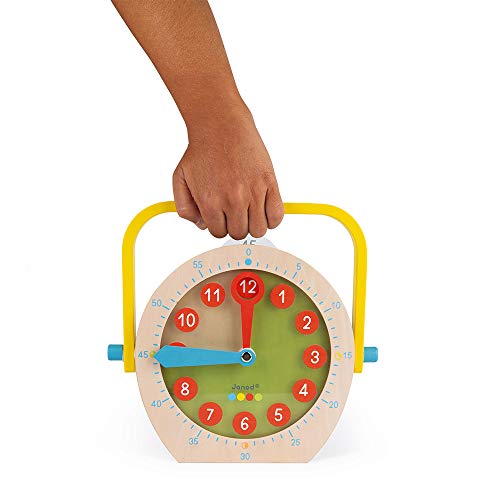 Janod Learn to Tell Time - Wooden Educational Teaching Clock - Ages 5+ - J05076