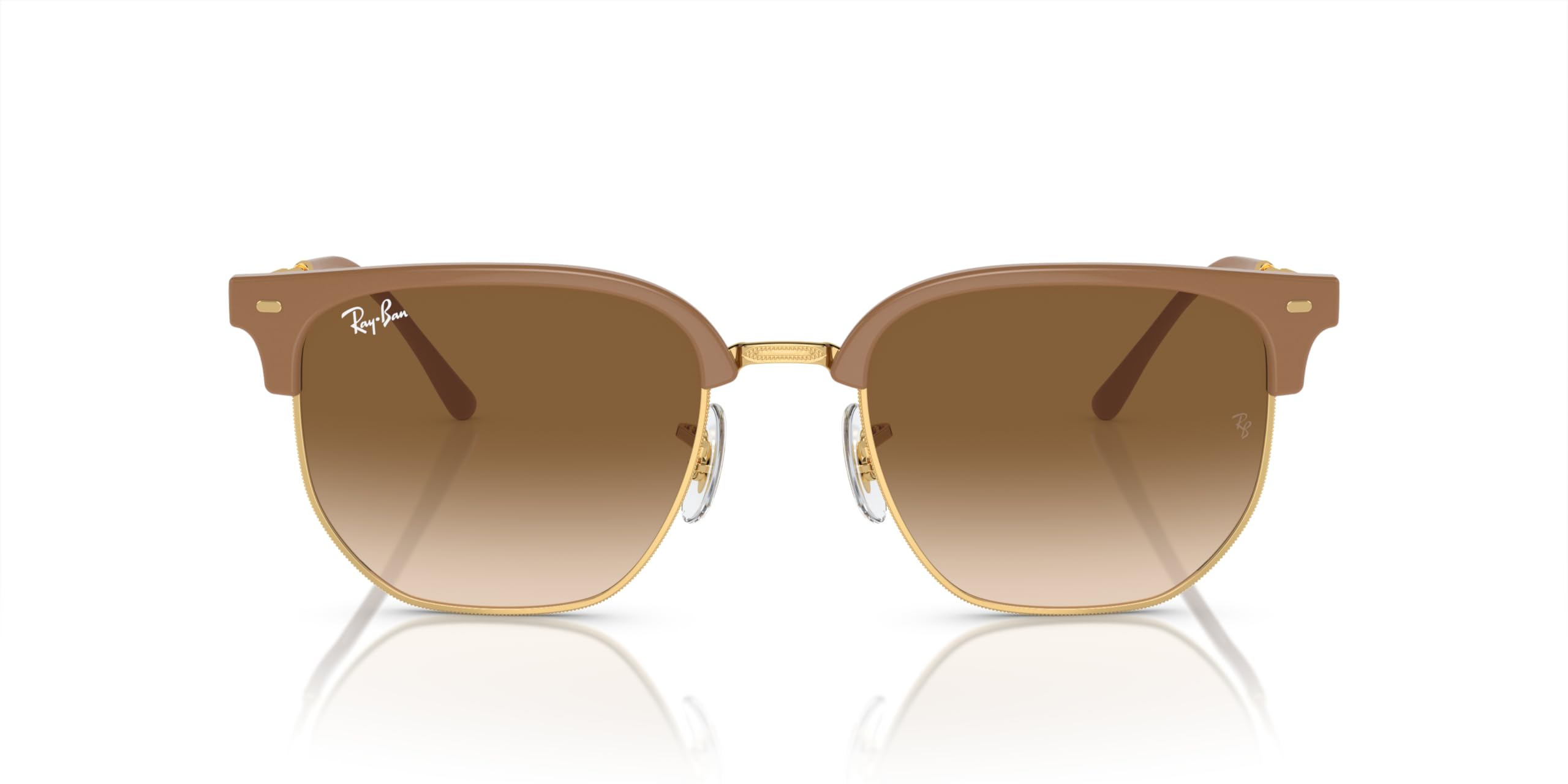Ray-Ban RB4416 New Clubmaster Square Sunglasses, Beige On Gold/Brown Gradient, 51 mm