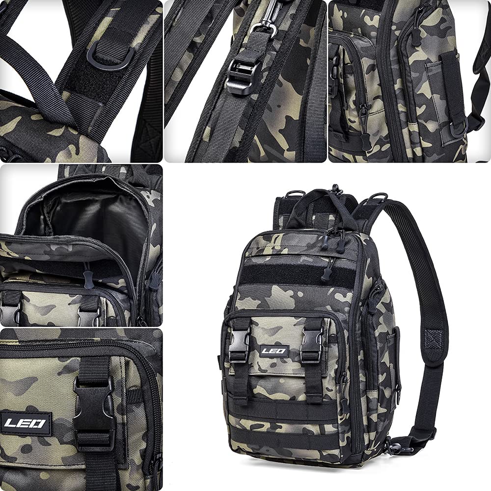 MengK Fishing Tackle Backpack Sling Bag with Rod Holder Fishing Gear Storage Bag Shoulder Backpack