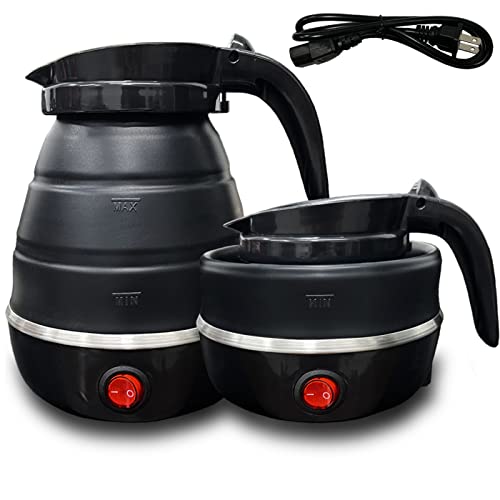 VANZO Foldable Electric Travel Kettle - Portable and Convenient Silicone Collapsible Water Boiler and Tea Pot for Camping - Easy Storage with Detachable Power Cord (Black) , (WHH-649)