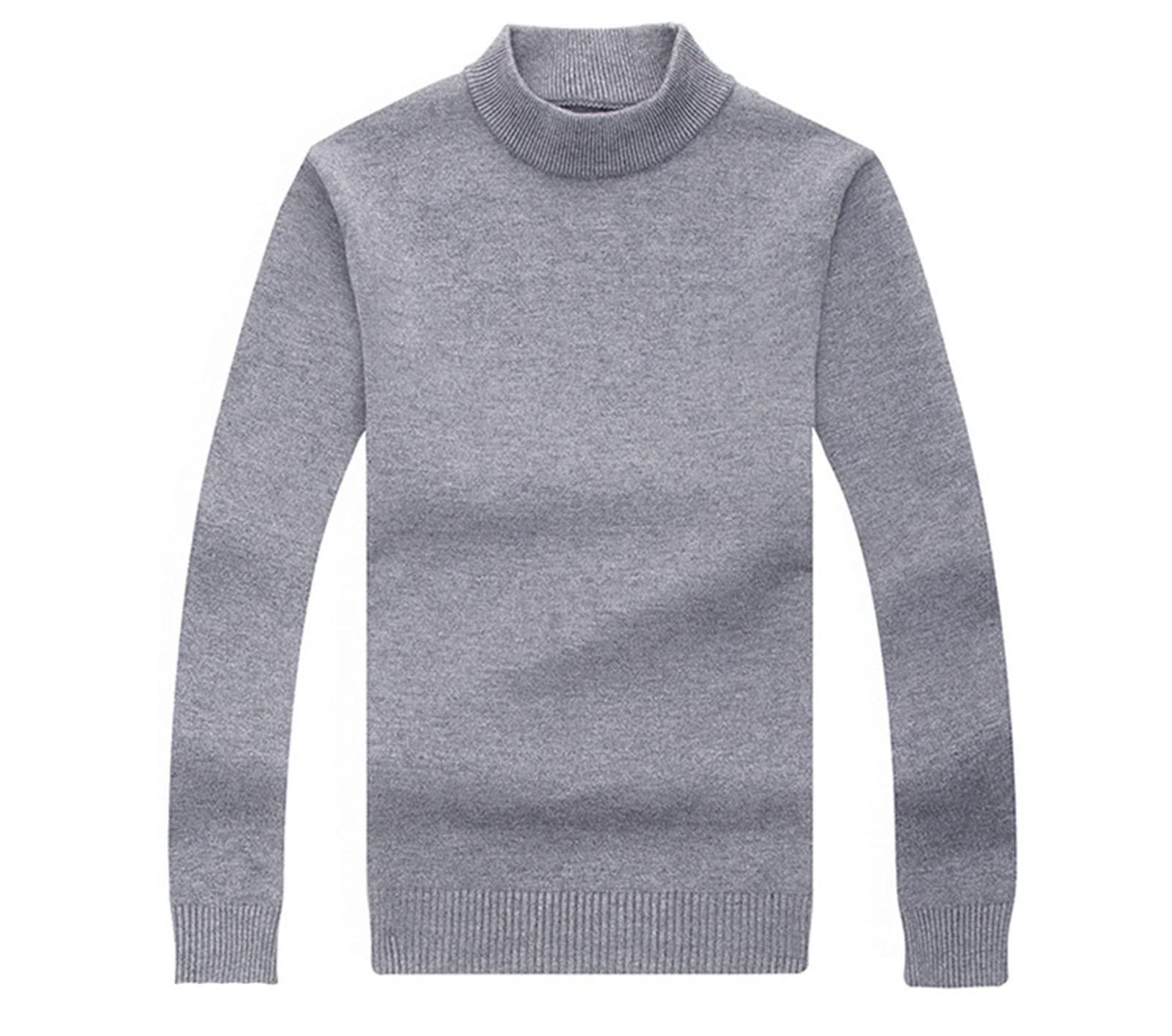 Mens Half Turtleneck Wool Blend Sweaters Thermal Soft Fleece Sweater Tops Casual Fit Thick Long Sleeve Pullover T-Shirt (Light Grey,Large)