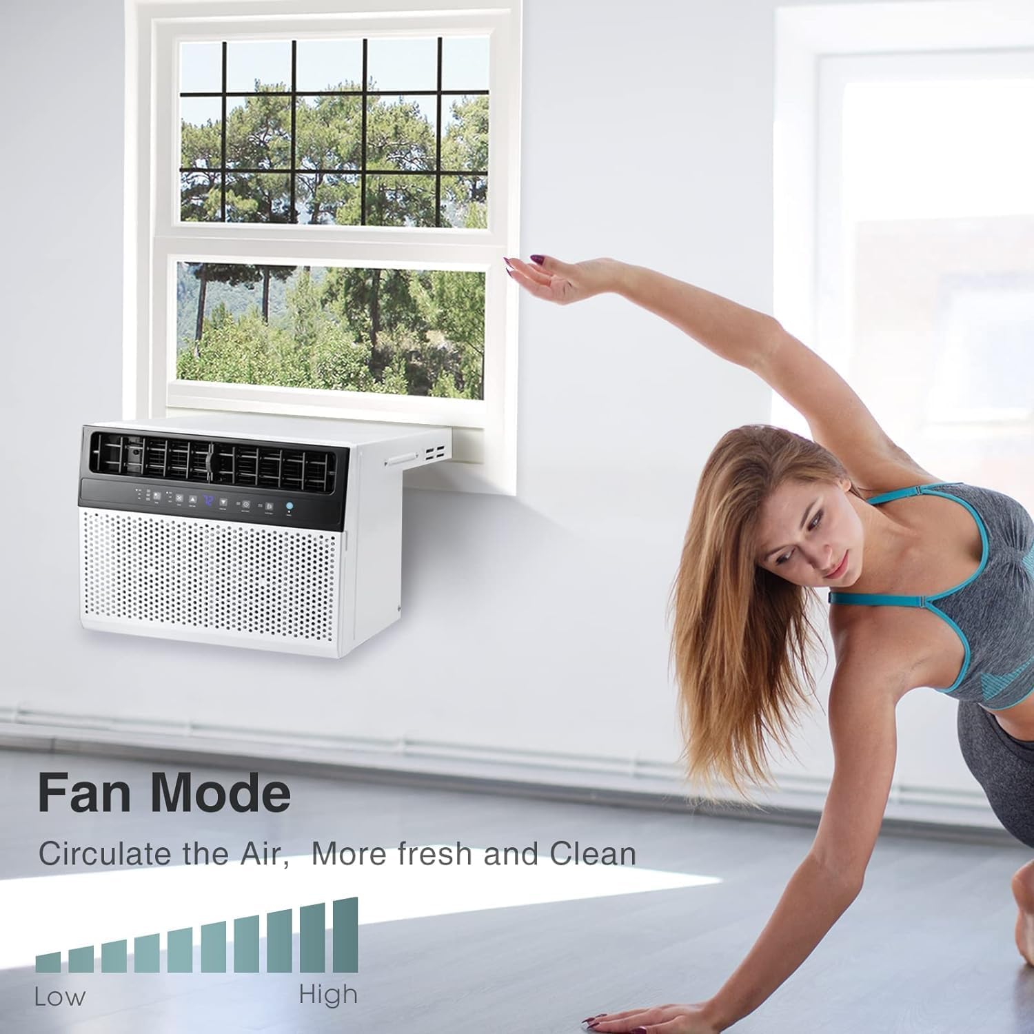 R.W.FLAME 10,000 BTU Window Air Conditioners, U-Shaped Air Conditioner Window Unit Cools up to 450 Sq. Ft, 6 Modes 24H Timer Energy-saving Window AC Units, Full Window View, Easy to Install, White