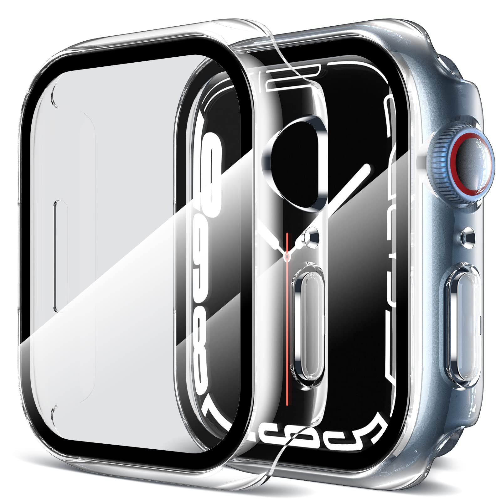 LK 2 Pack Hard PC Case Compatible with Apple Watch Series 8 & Series 7 45mm, Built-in 9H Tempered Glass, Bumper Overall Protective Cover, Ultra Thin Screen Protector for iWatch 8/7 45mm -Clear
