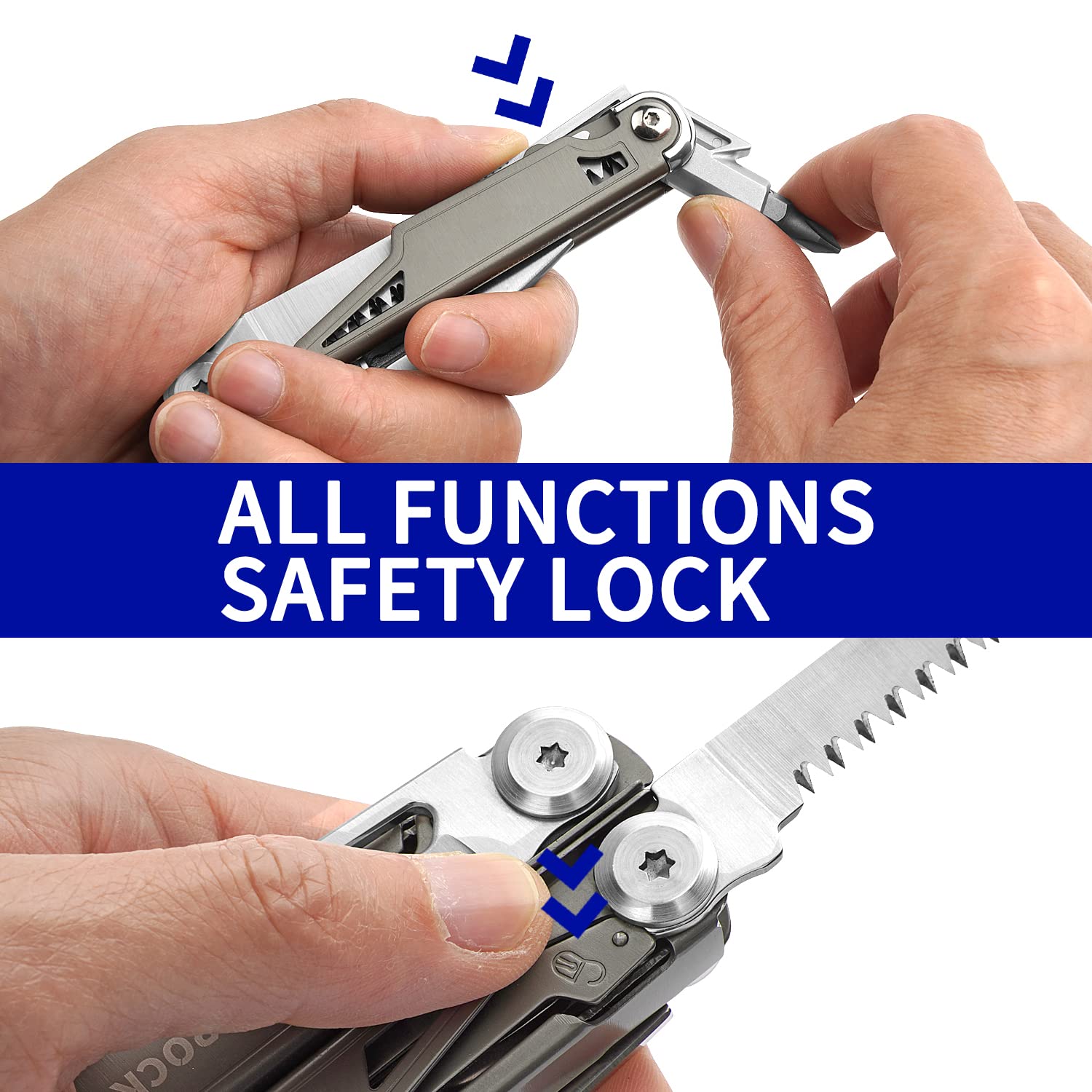 ROCKTOL Multitool,19-in-1 Multitool Pliers with Titanium-plated Handle, Safety Locking, Lightweight EDC Tool and Nylon Sheath for Gifts,Men,Outdoor Survival,Hiking,Camping