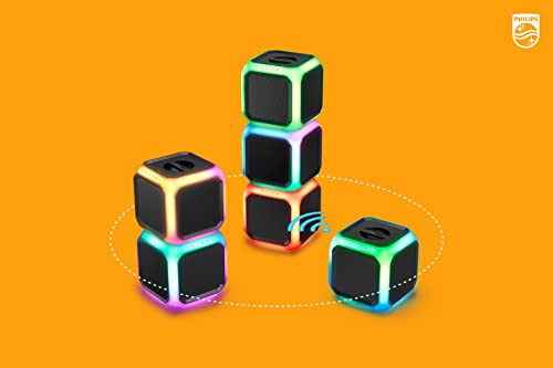 PHILIPS X7207 Bluetooth Party Cube Speaker with 360° Party Lights - Link up to 50 Speakers, Black
