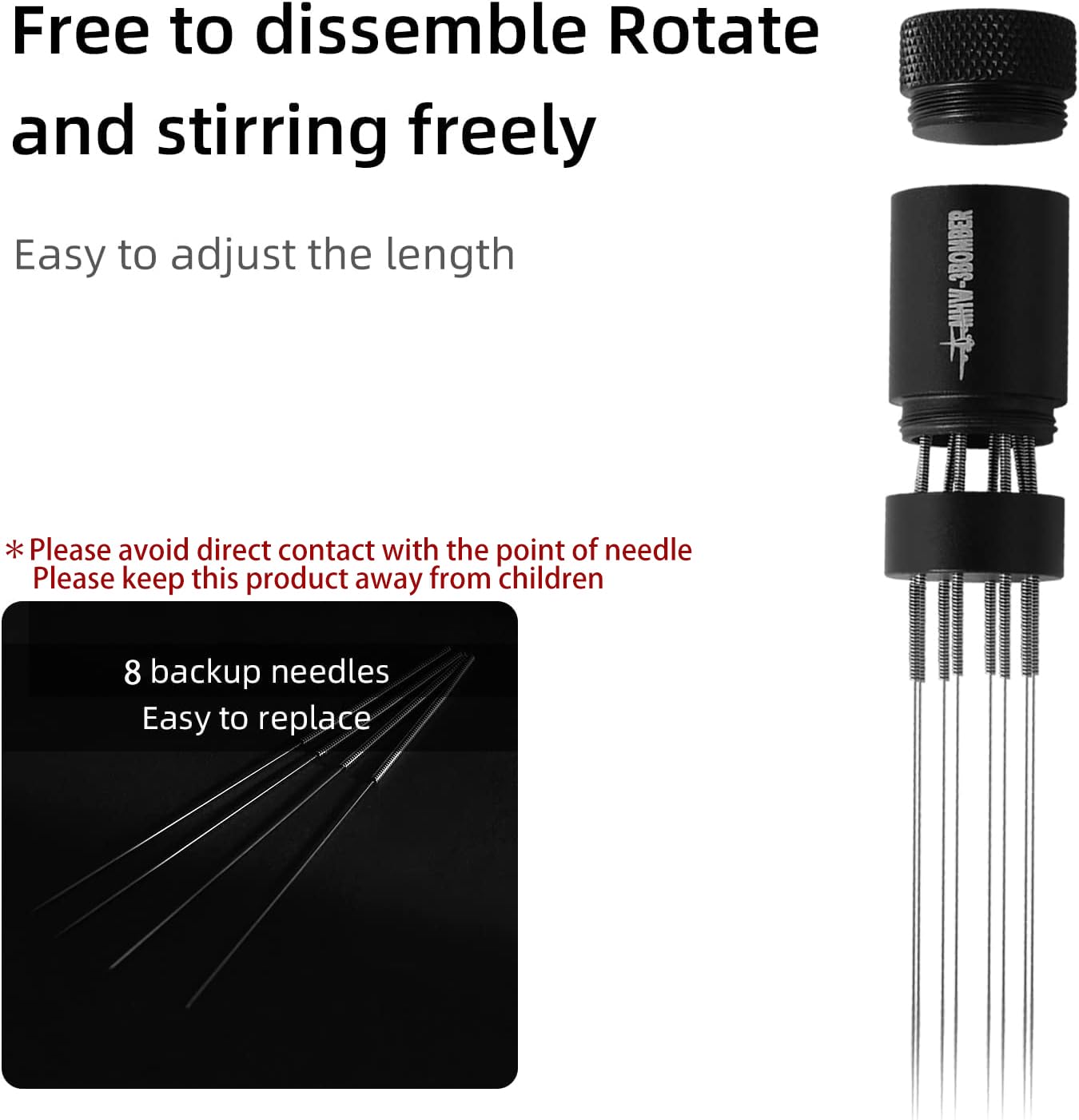 MHW-3BOMBER WDT Espresso Distribution Tool Coffee Stirrer 0.25mm Magnetic Stand Storage (8 Replacement Needle) T6026
