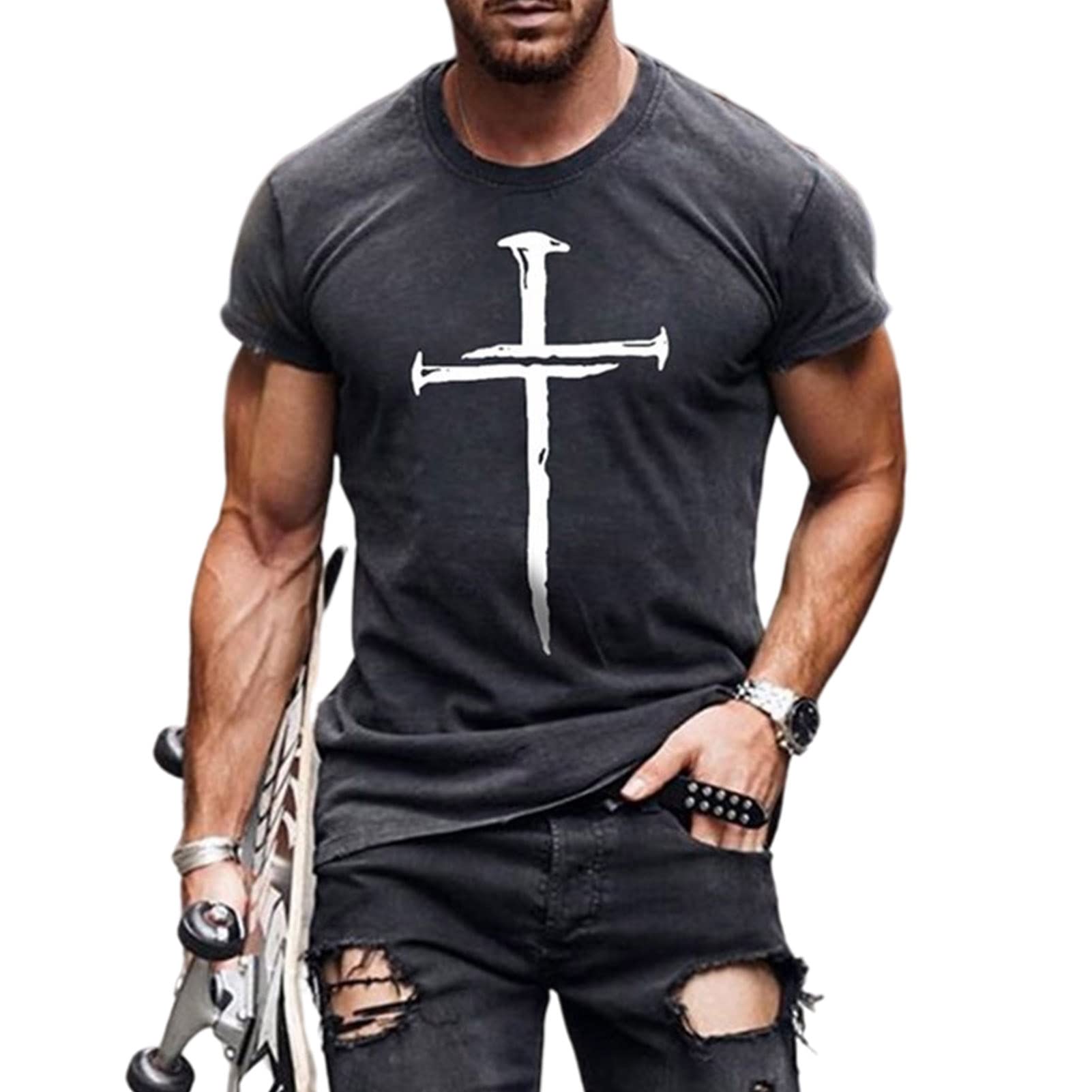 Mens Casual T-Shirt Big & Tall Printed Tee Shirts Short Sleeve Tops