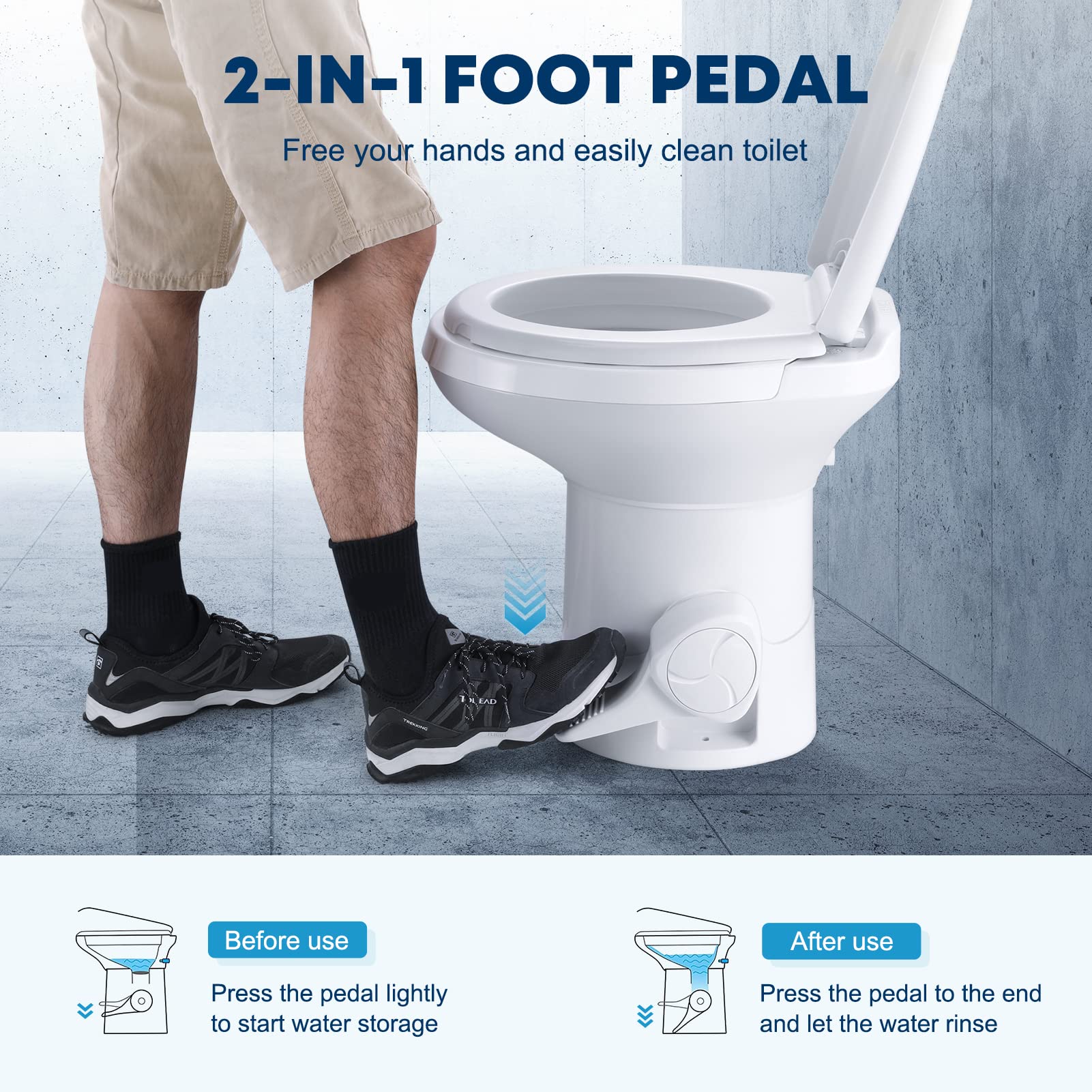 Kohree Gravity Flush Toilet RV Foot Pedal High Toilets 19.7 Inch Height Tall Profile White