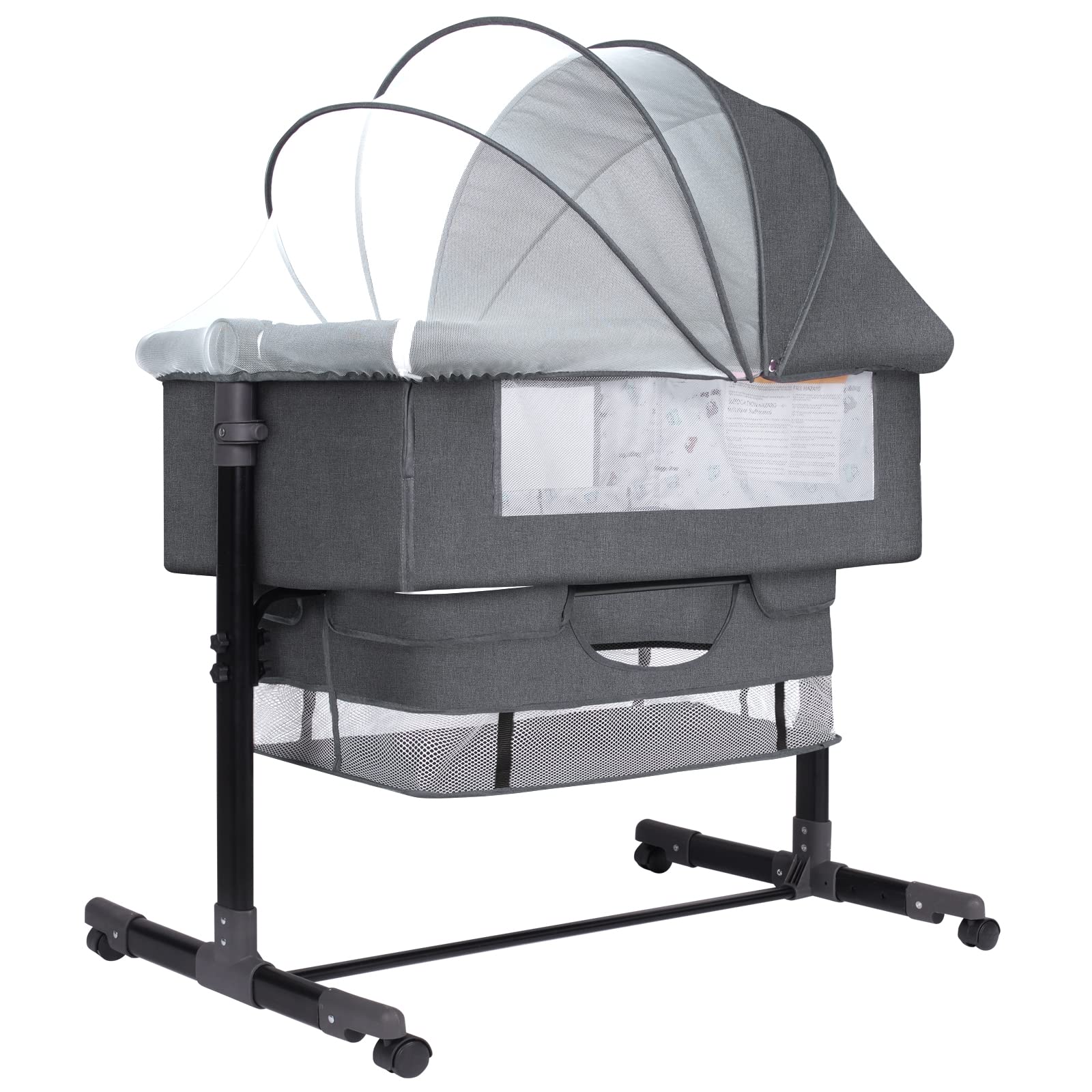 RICUTON Bassinet Bedside Sleeper, 3 in 1 Bedside Bassinet for Baby with Mosquito Nets and Wheels, Large Storage Bag, Heigt Adjustable, Easy Assemble