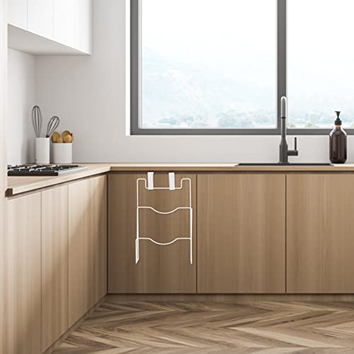 Luxshiny Cabinet Organizer Wall Mount Pot Lid Rack Punch Free Stainless Steel Hanging Cutting Board Pot Lid Holder Cabinet Door Pot Lid Organizer Pan Cover Rack Hanger for Kitchen White Shelf Bracket