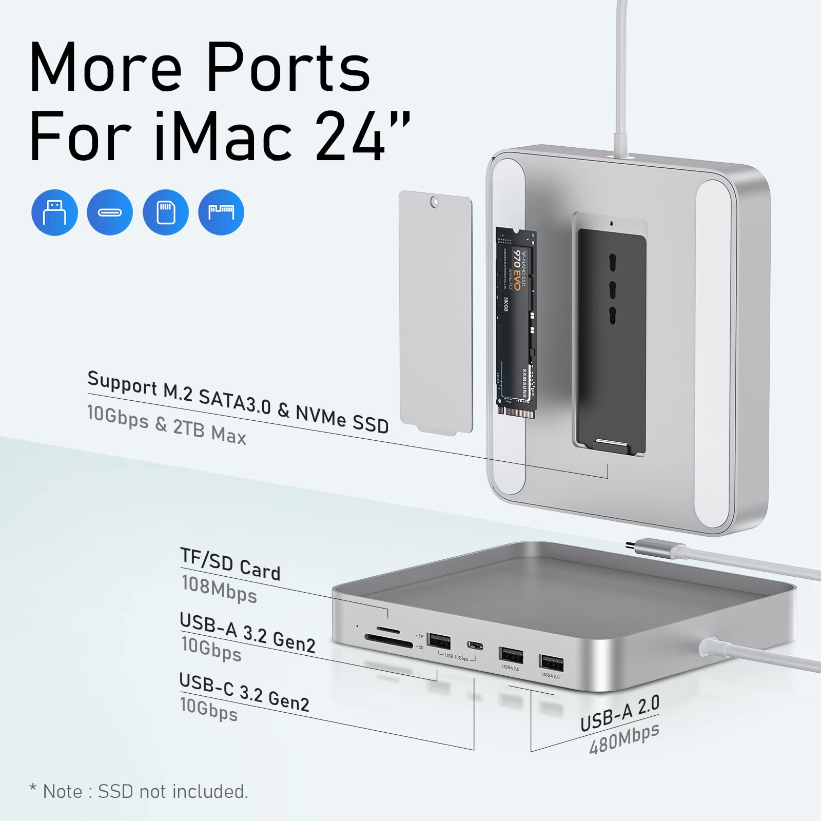 PULWTOP 10Gbps USB C to USB C Hub + iMac Accessories USB C HUB