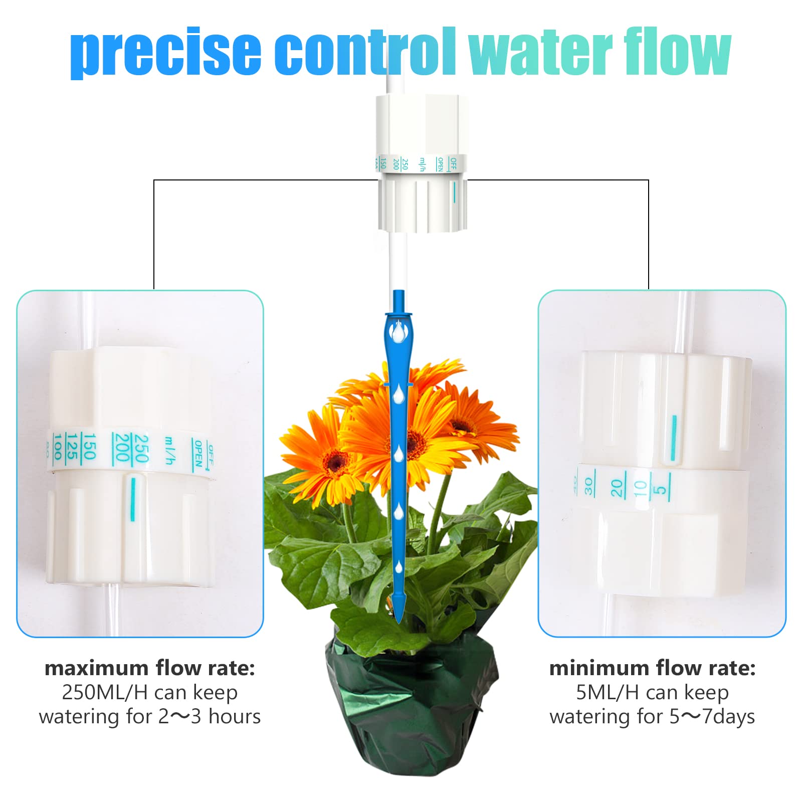 Plant Self Watering Spikes with Water Storage Bag Devices, Slow Release Control Valve Switch Automatic Irrigation Drip Watering System, Plant Self Waterer for Vacations Outdoor Indoor Potted (3 Pack)