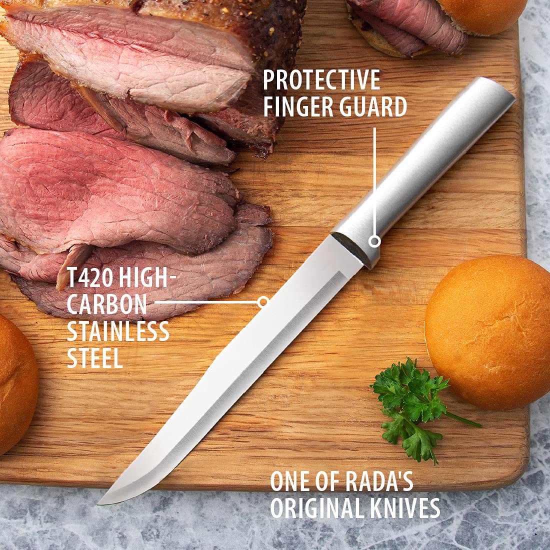 RADA Slicing Knife – Stainless Steel Blade With Brushed Aluminum Handle, 11-3/8 Inches, Pack of 2