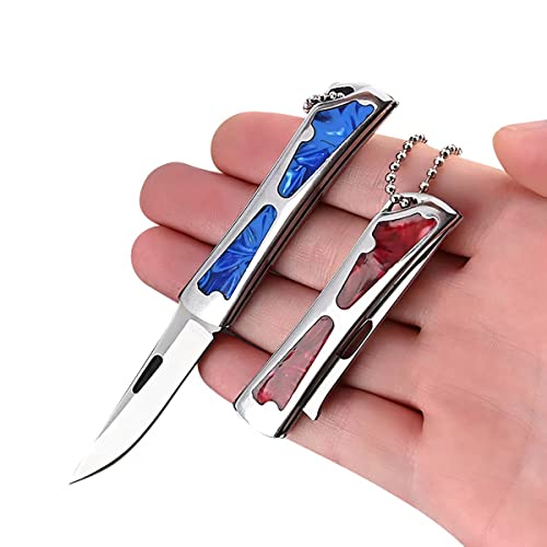 NBGDY Mini Knife Keychain, Small Pocket Folding Knife,EDC Package Opener Box Cutter Knife. 2PCS(Red and Blue)(KPQ-1029)