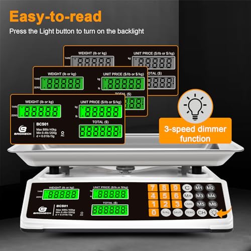 Price Computing Scale 88lb/40kg Commercial Food Scale for Produce Meat with Stainless Steel Large Platform, LCD Display, and Green Bright Backlight for Farmers Markets, Deli, (Not for Trade)