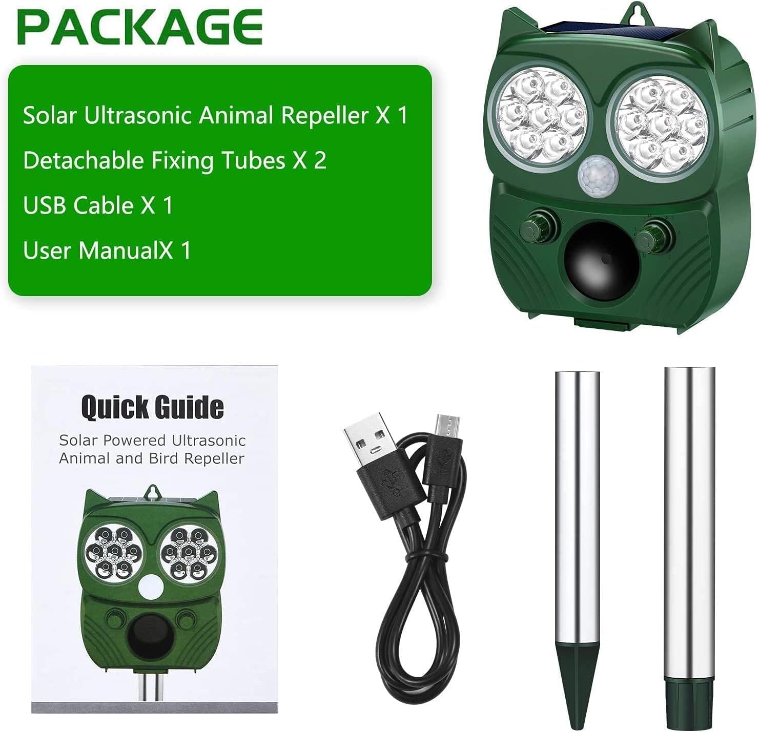 PHIMINNEX Solar Animal Repeller, Ultrasonic Repellent, Motion Detection, LED Flashing Light, Dog, Cat Repellent, Squirrel, Raccoon, Skunk, Rabbit, Rodent, Fox, Deer, etc.