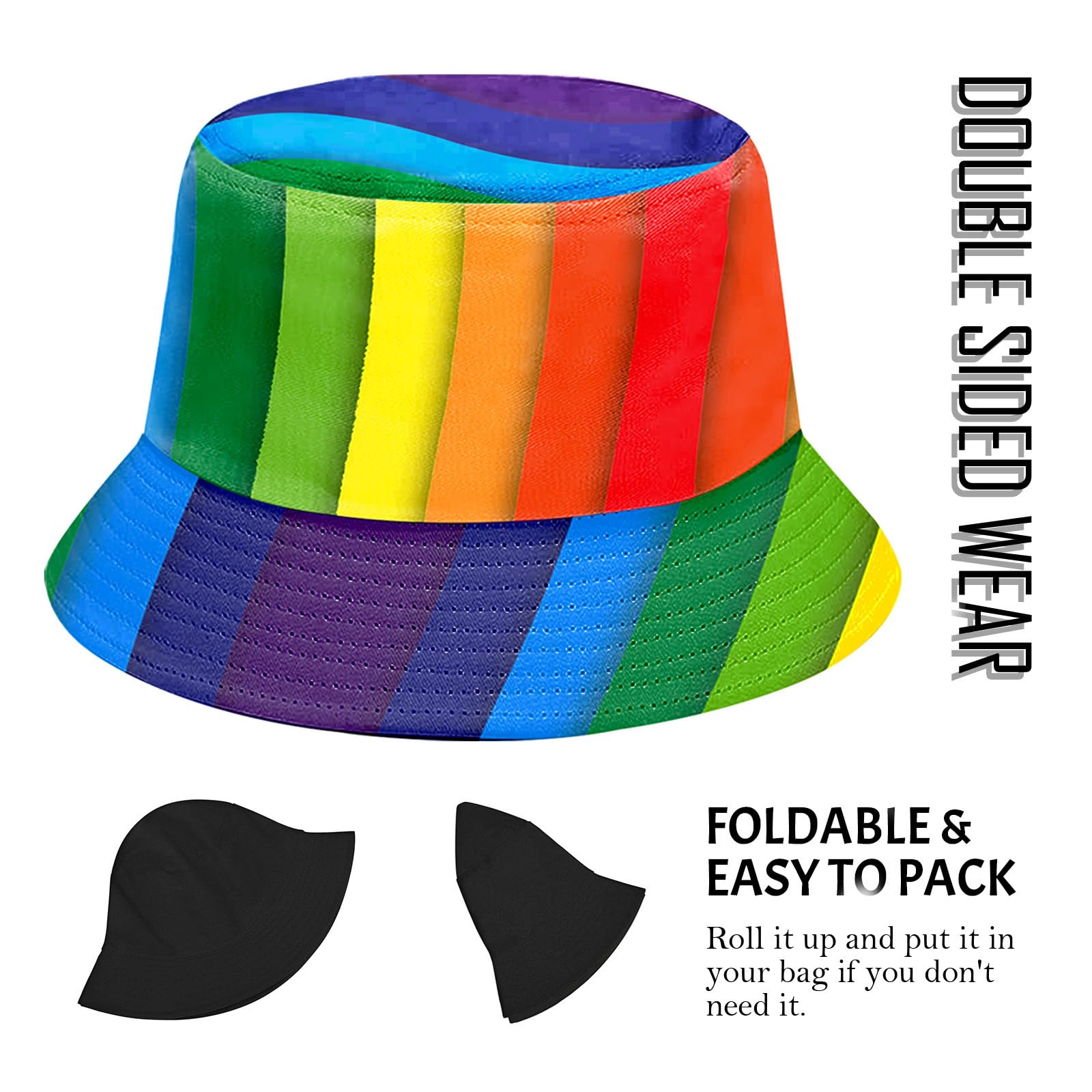 Pride Bucket Hat Rainbow LGBT Bucket Hat for Men Women Reversible Packable Gay Pride Hat for Pride Month