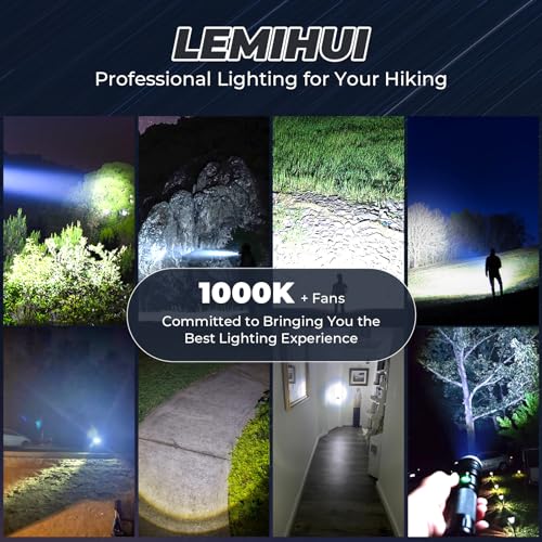 lemihui Rechargeable LED Flashlight High Lumens, 990,000 Lumens Bright Powerful Flashlight, 5 Modes, IPX6 Waterproof Handheld Flash Light for Camping Hiking